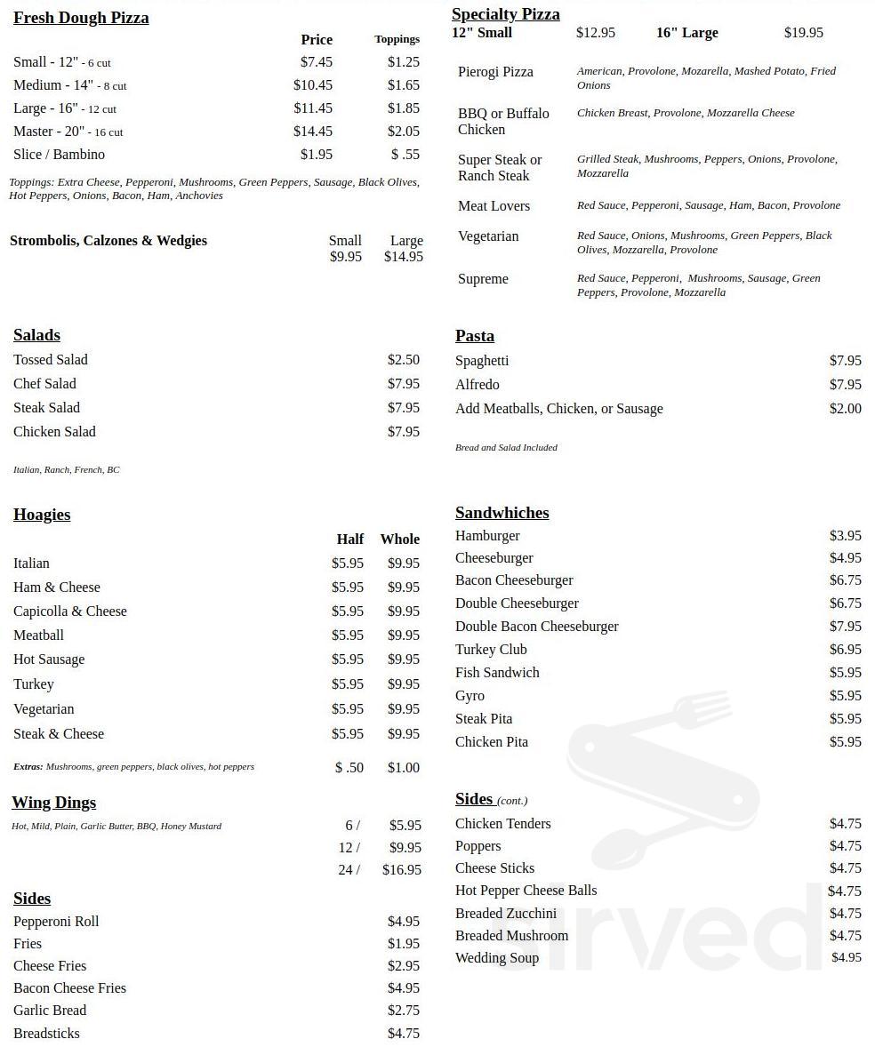 Menu for Perry Di Pizza Man's in Lower Burrell, PA | Sirved