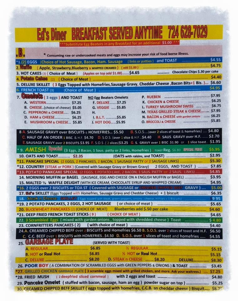 Ed's Diner menus in Connellsville, Pennsylvania, United States