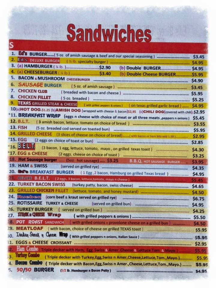 Menu for Ed's Diner in Connellsville, PA | Sirved