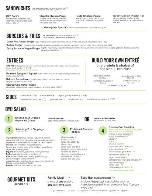 Greenleaf Kitchen and Cocktails menu in Austin, Texas, USA