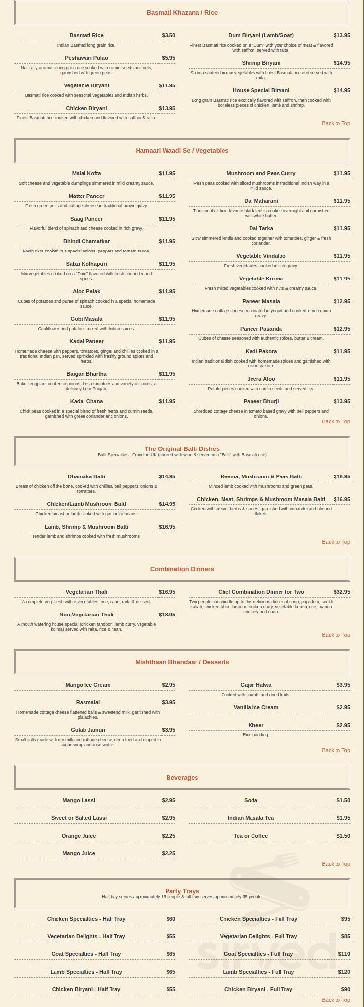 Menu - Dover DE's Flavor of India | Sirved