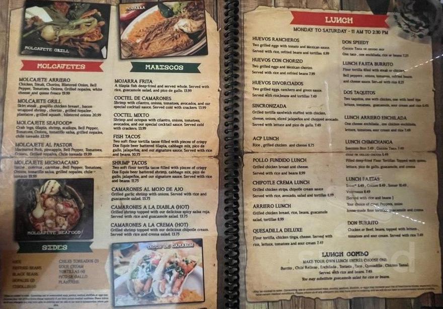 El Arriero Mexican Restaurant menu in Jacksonville, North Carolina, USA