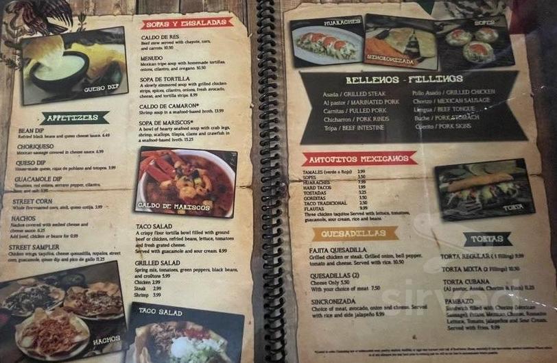 El Arriero Mexican Restaurant menu in Jacksonville, North Carolina, USA