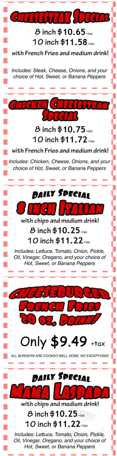 Menu for LaSpada's Original Cheesesteaks & Hoagies in Orange City, FL ...