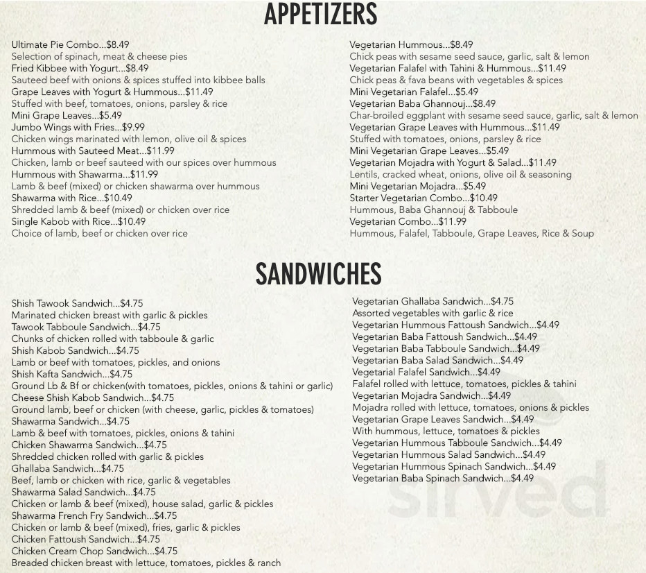 Menu - Independence Charter Township MI's Shish Co Xpress | Sirved