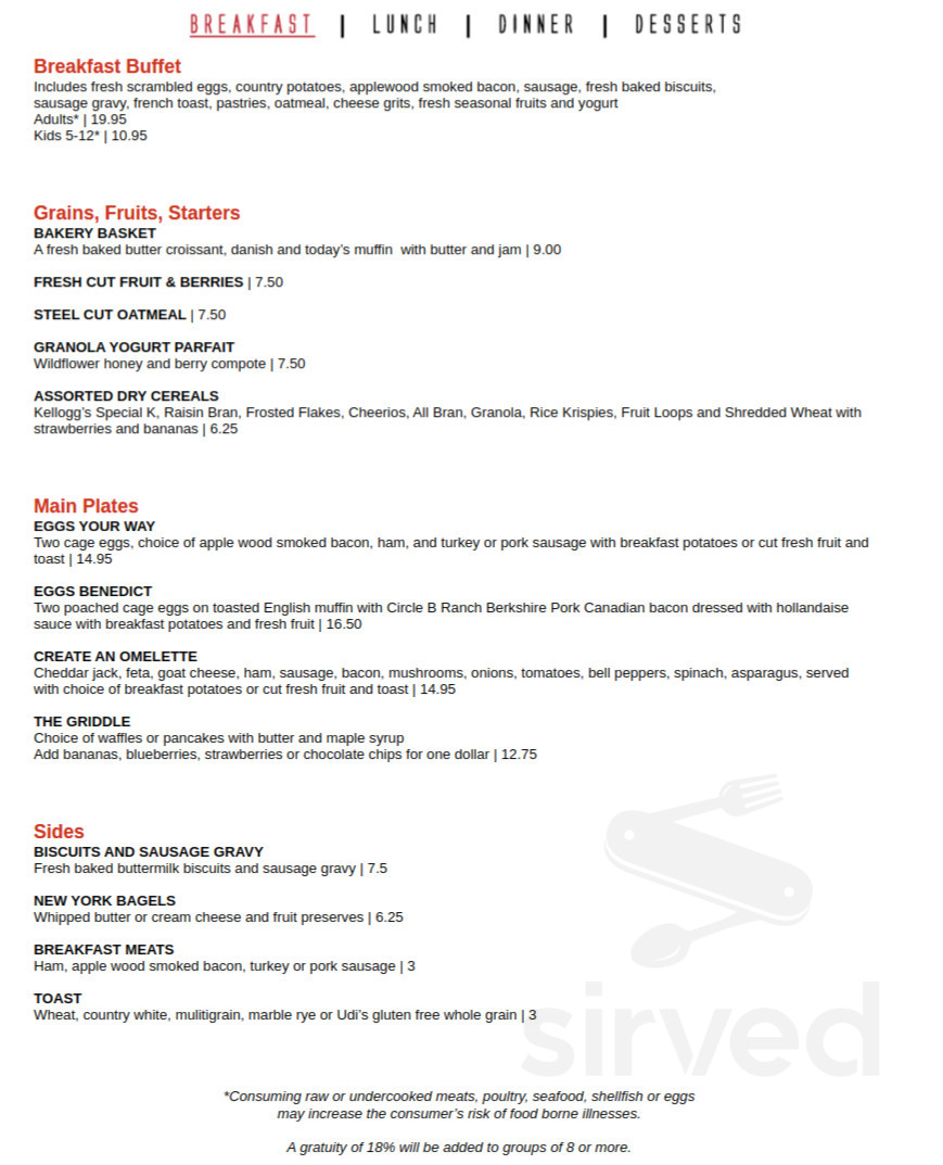Clear Lounge menu in Branson, Missouri, USA