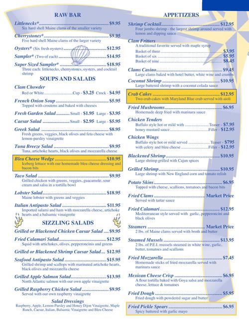 Point Breeze menu in Webster, Massachusetts, USA