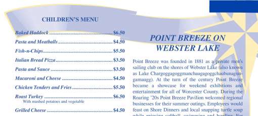 Menu for Point Breeze in Webster, MA | Sirved