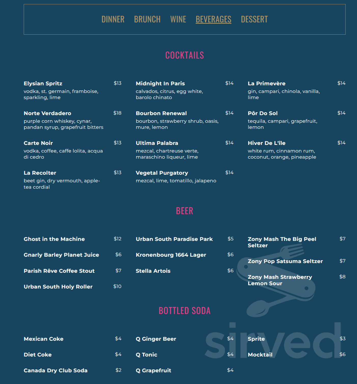 Menu for Justine in New Orleans, LA | Sirved