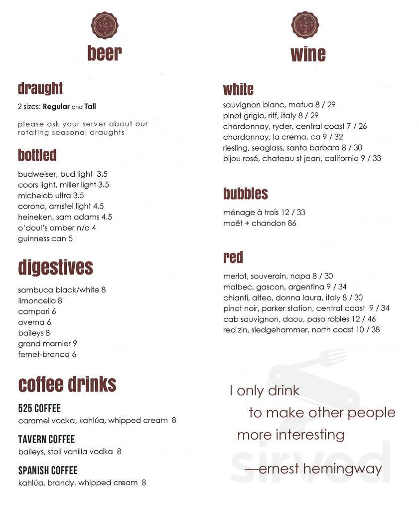 Menu - Gloucester MA's Magnolia 525 Tavern | Sirved