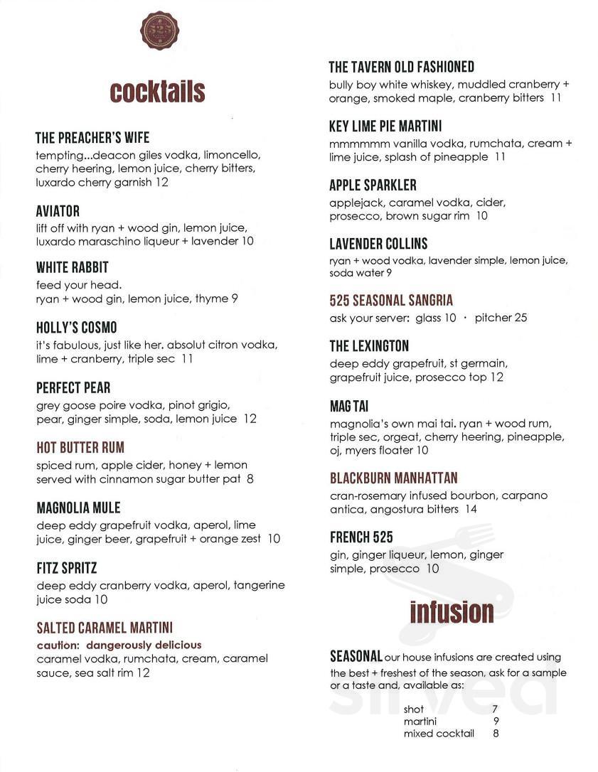 Menu - Gloucester MA's Magnolia 525 Tavern | Sirved
