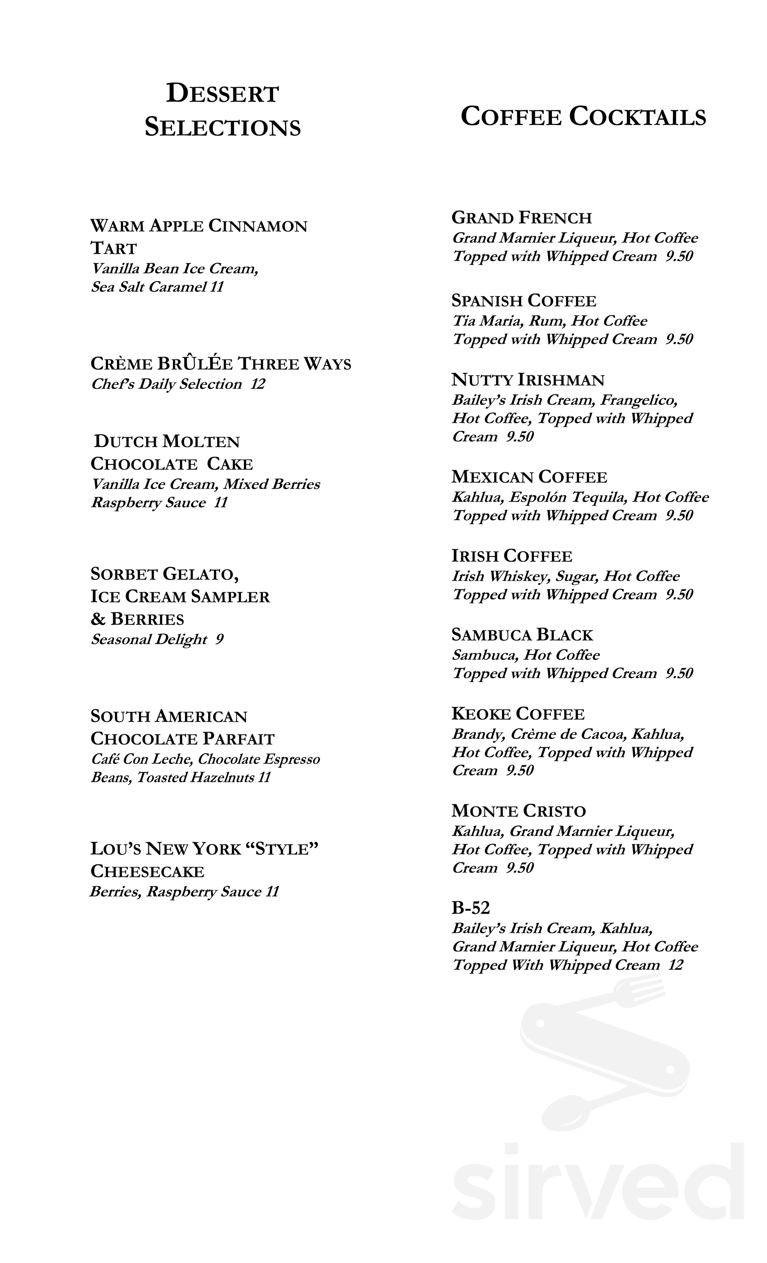 Cork Tree restaurant menu in Palm Desert, California, USA