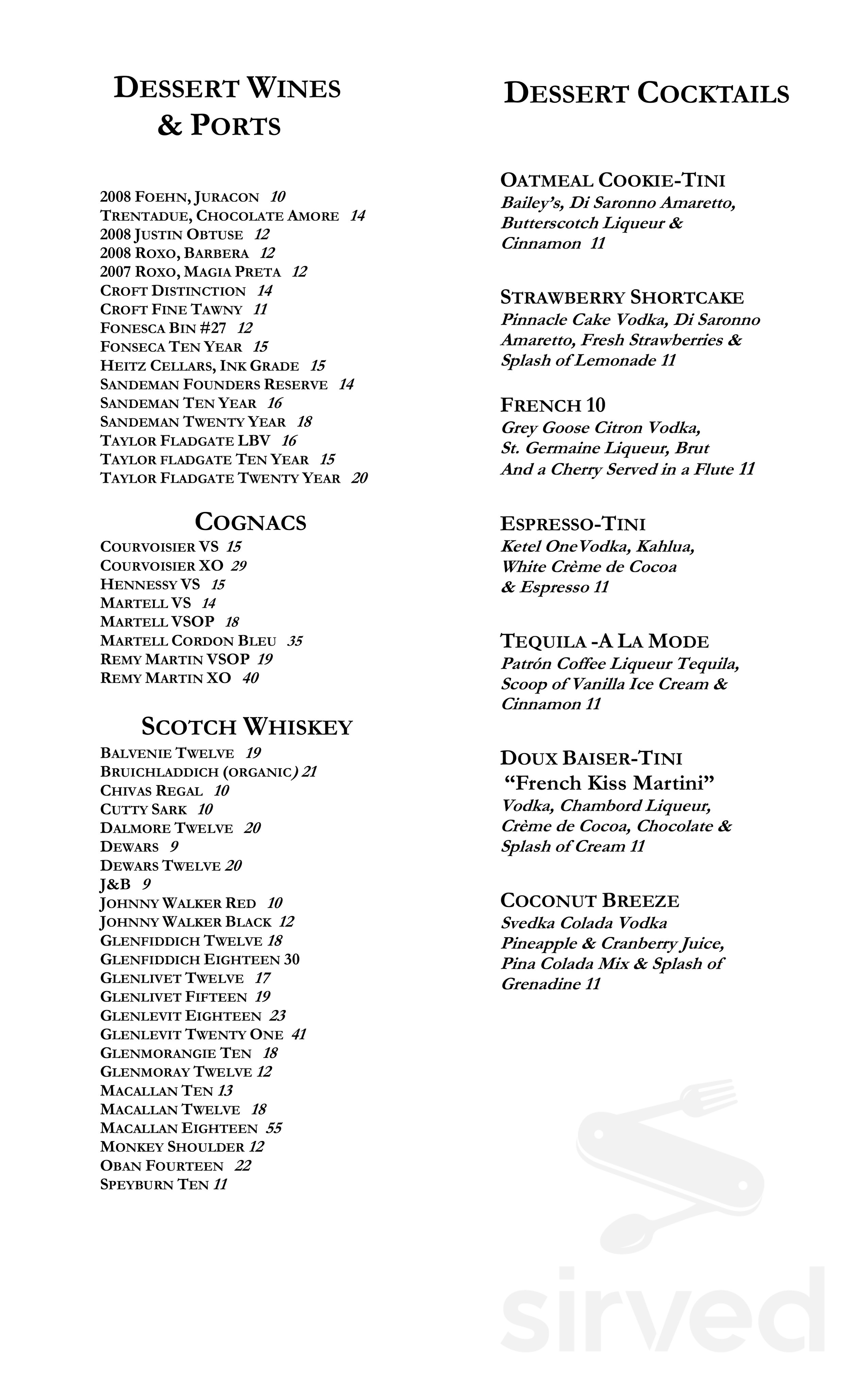 Cork Tree restaurant menu in Palm Desert, California, USA