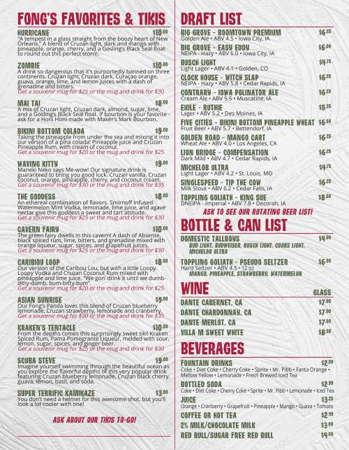 Fong's Pizza menu in Des Moines, Iowa, USA