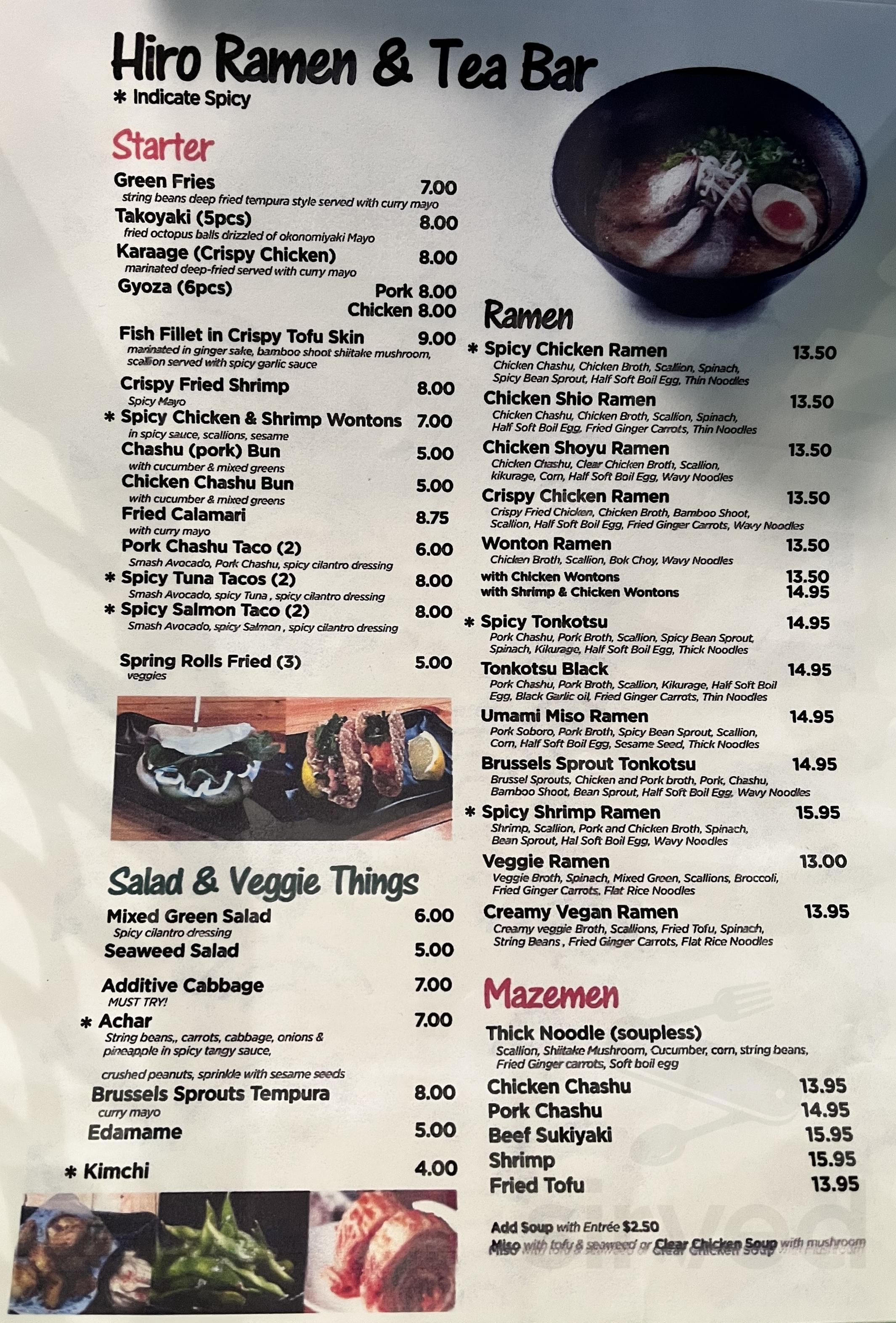 Hiro Ramen & Tea Bar - Atlanta, Georgia menu in Decatur, Georgia, USA