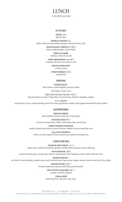 The Palm Court menu in Portland, Oregon, USA