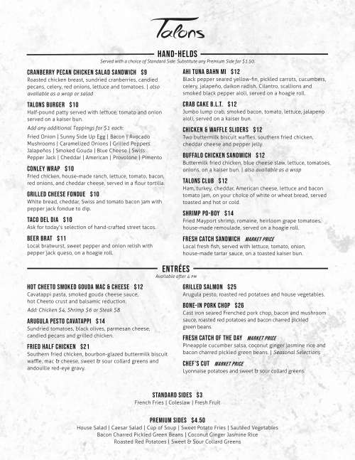 Talons Clubhouse Restaurant menu in Fleming Island, Florida, USA