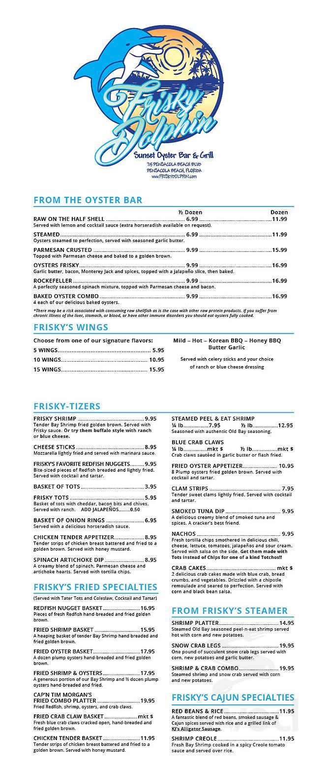Menu for The Sandbar - Pensacola Beach in Pensacola Beach, FL | Sirved