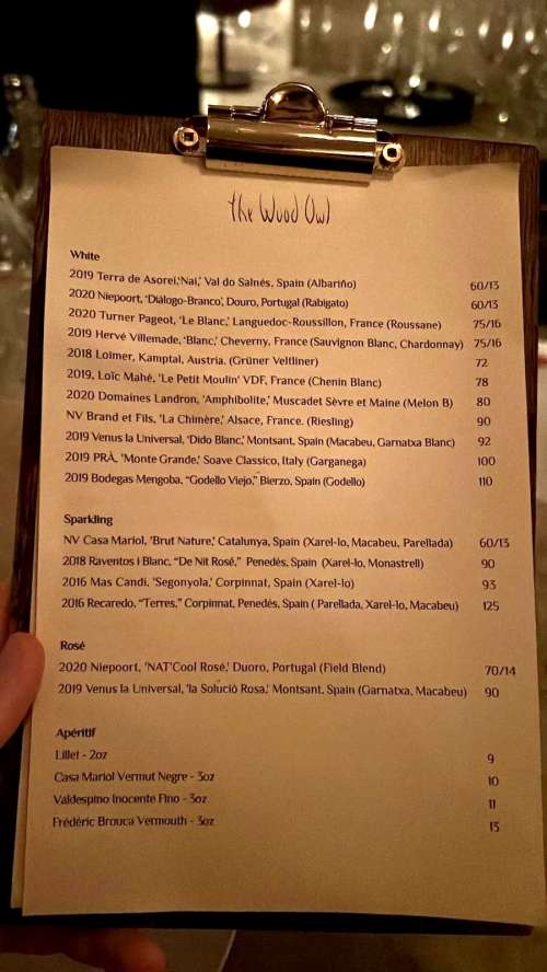 The Wood Owl menu in Toronto, Ontario, Canada