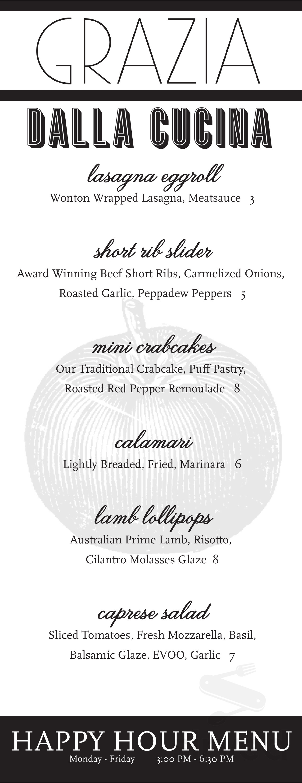Grazia Italian Kitchen menu in Pearland, Texas, USA