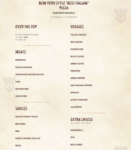 Wild Boar Tavern menu in Knoxville, Tennessee, USA