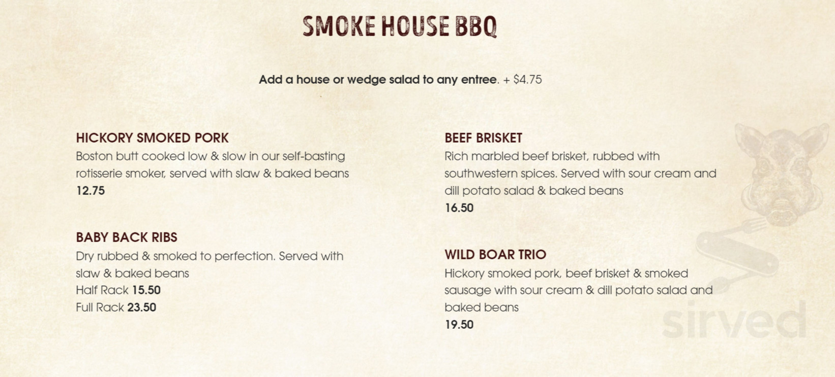 Wild Boar Tavern menu in Knoxville, Tennessee, USA