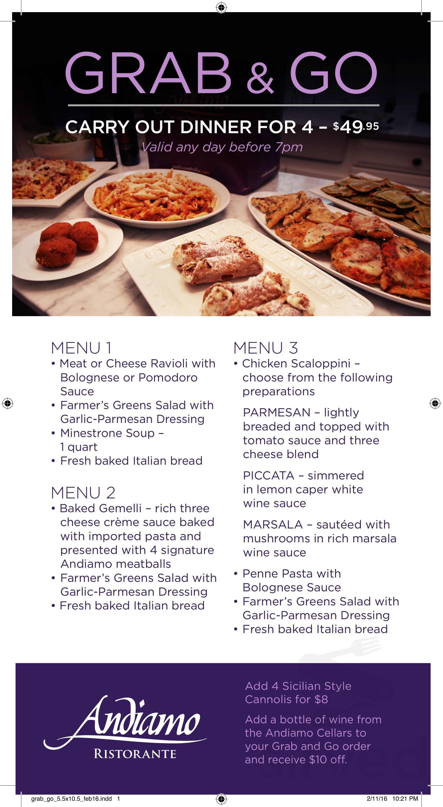 Menu - Bloomfield Twp MI's Andiamo Bloomfield Township | Sirved
