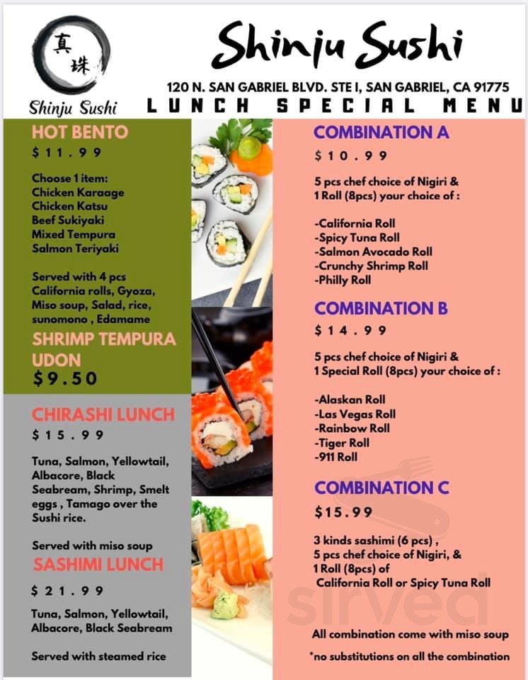 Shinju Sushi menu in San Gabriel, California, USA
