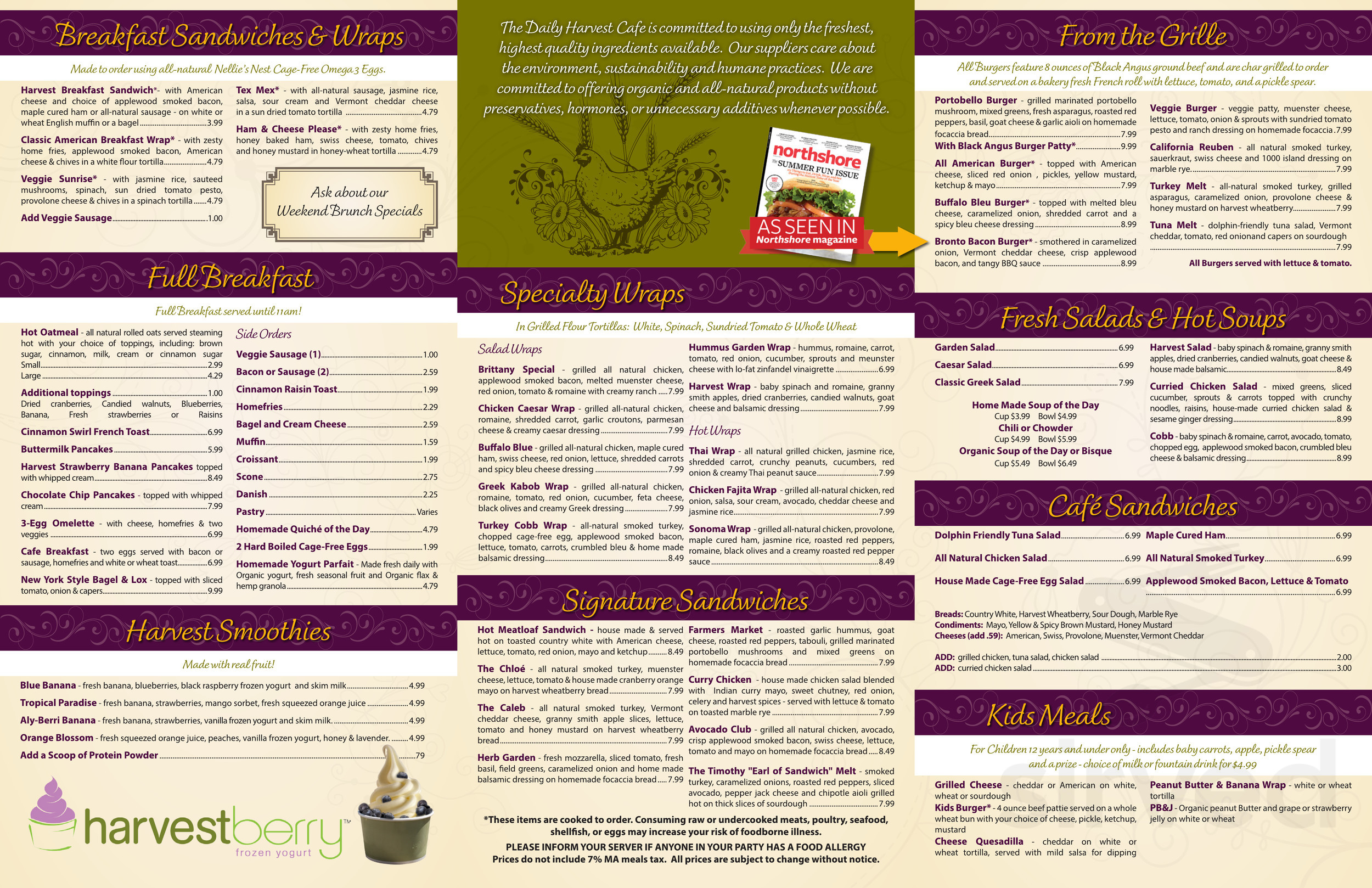 Daily Harvest Cafe menu in Danvers, Massachusetts, USA