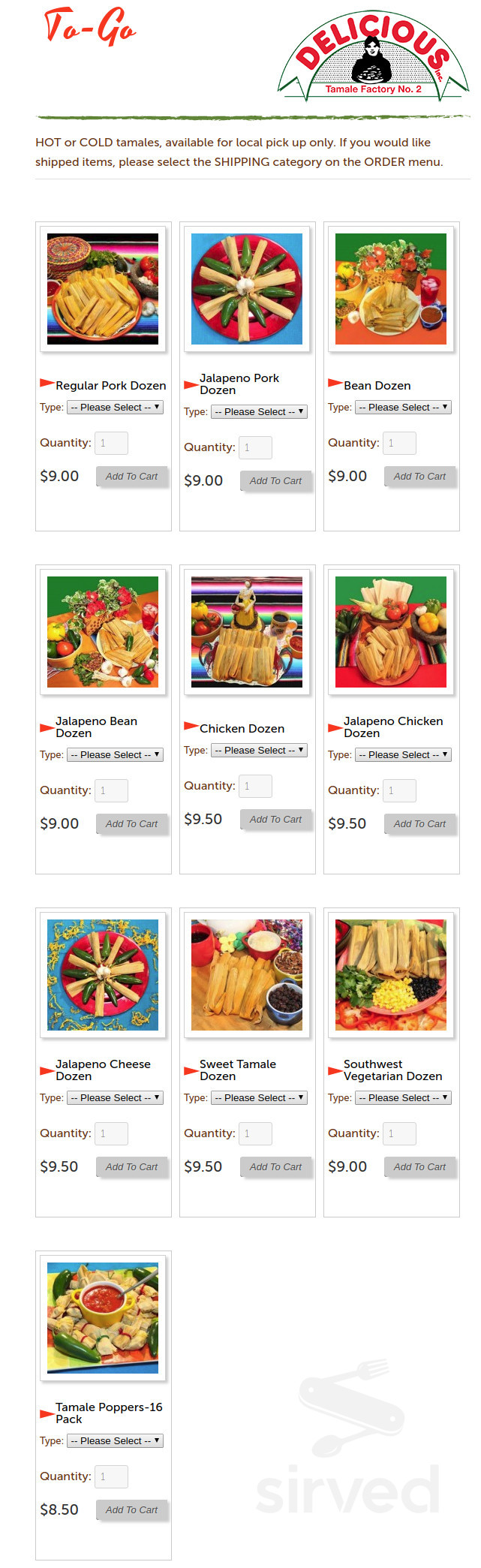 Delicious Tamales Factory menus in San Antonio, Texas, United States