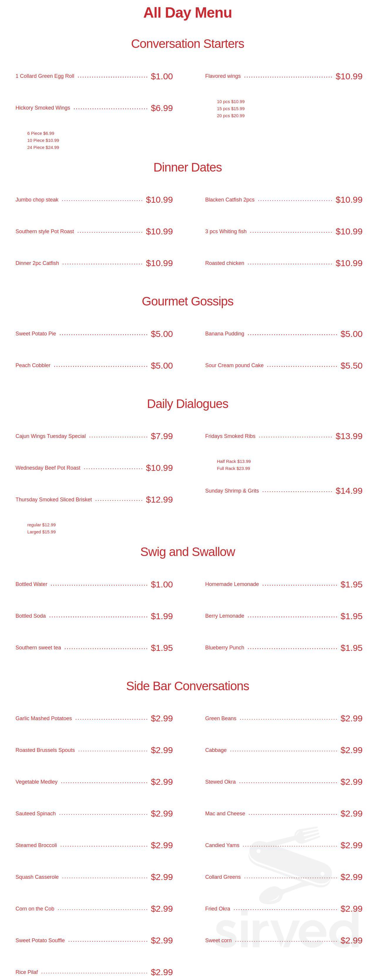The Chat & Chew Southern Cuisine and Catering menu in Riverdale ...