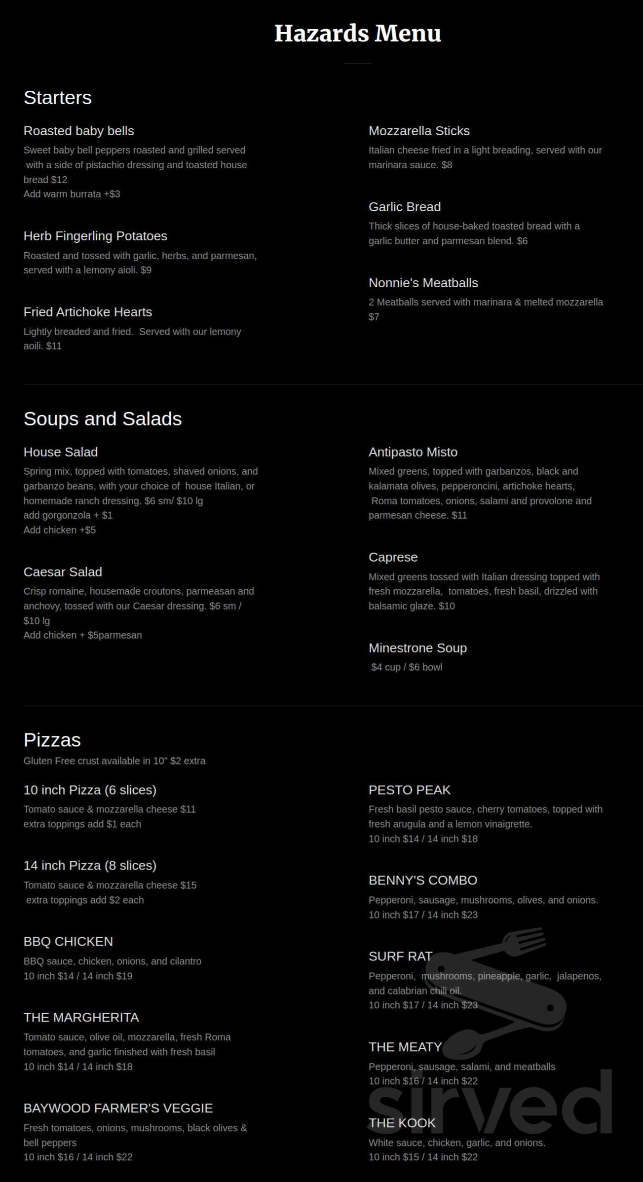 Hazards menu in Baywood-Los Osos, California, USA