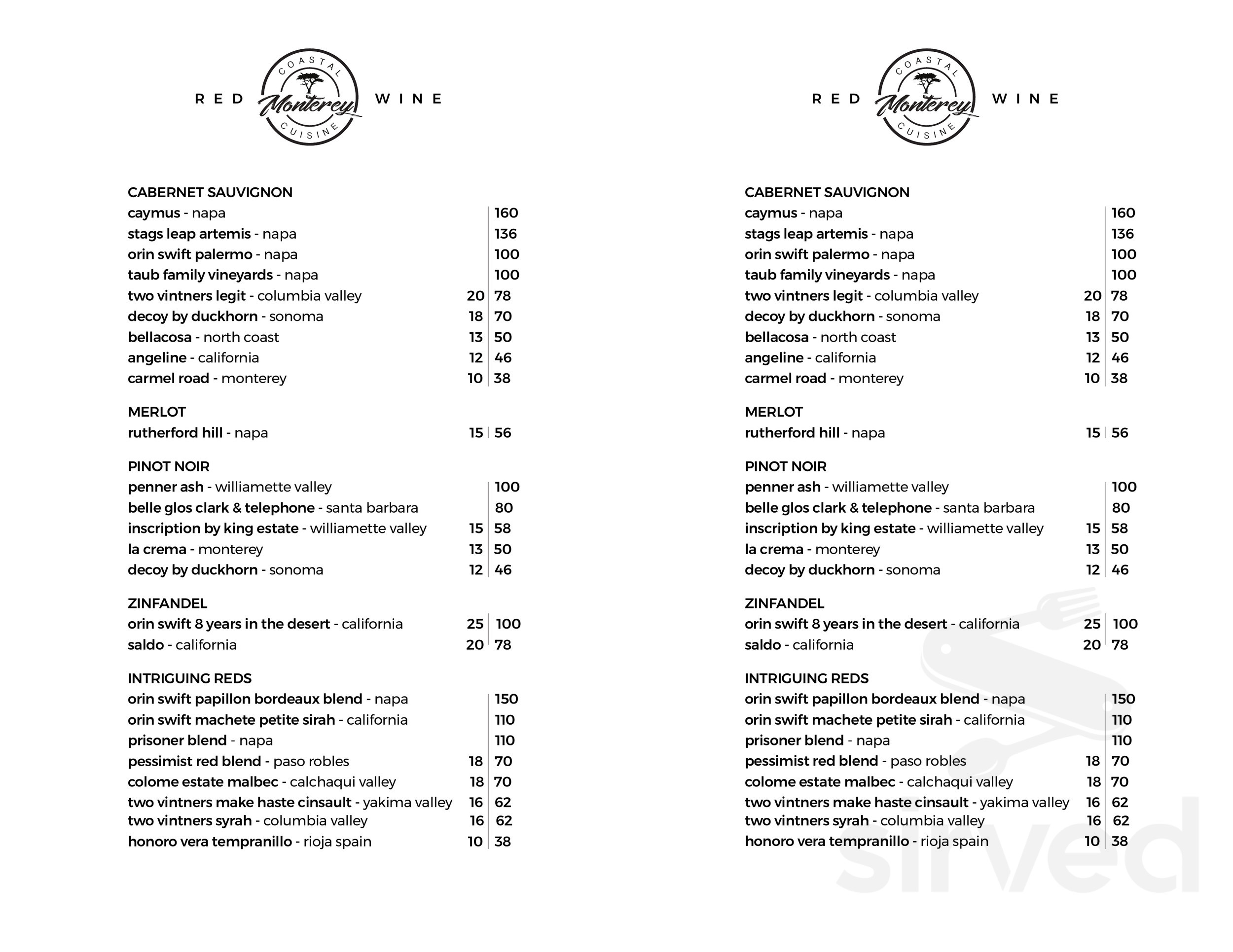 Monterey Cuisine menu in Carmel, Indiana, USA