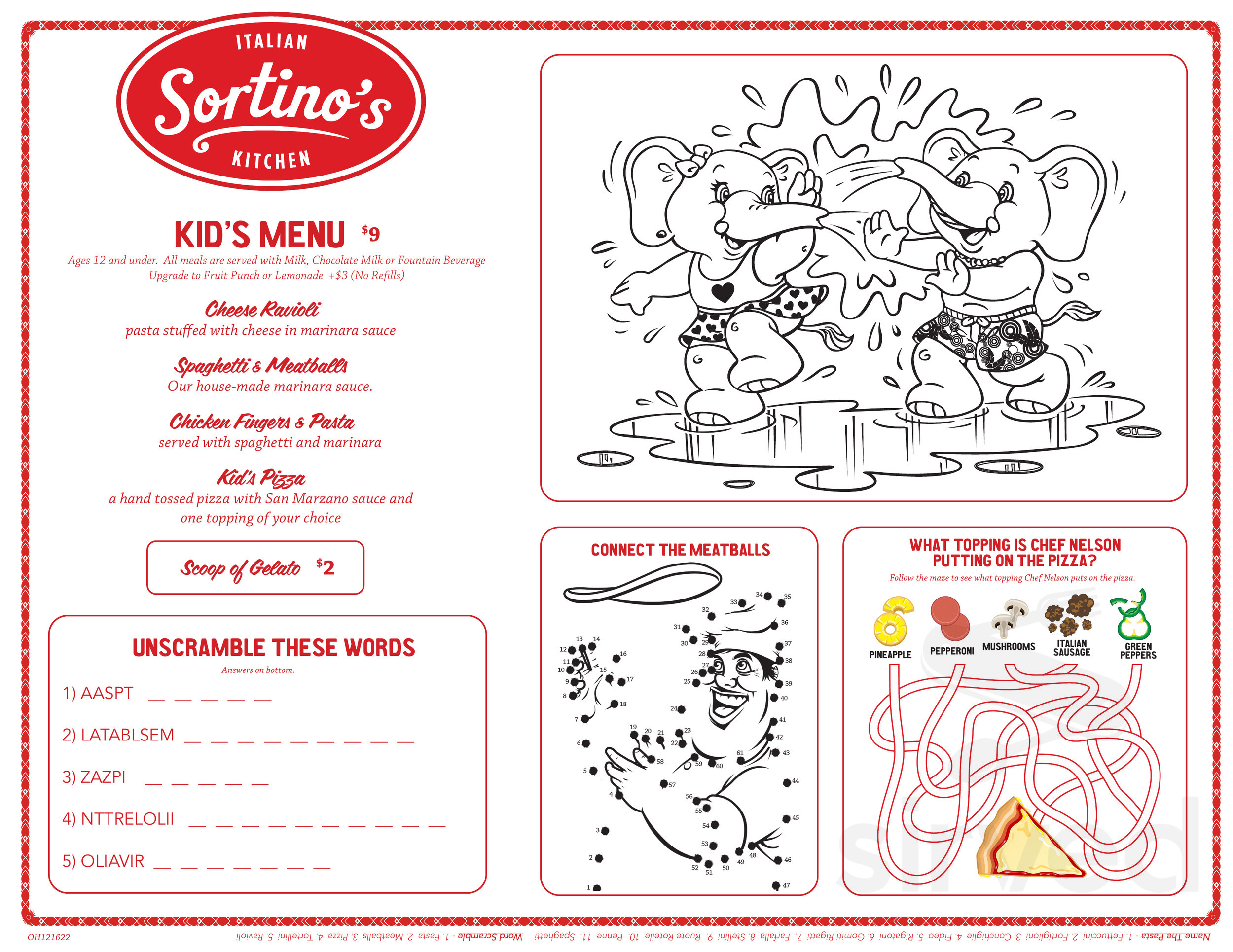 Sortino's Italian Kitchen menu in Sandusky, Ohio, USA