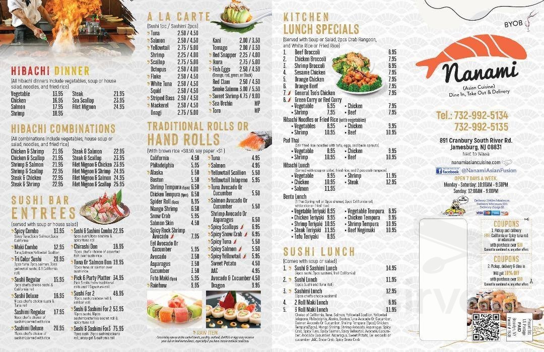 Nanami Sushi & Asian Cuisine menu in Jamesburg, New Jersey, USA