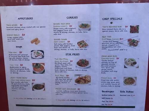 Thailicious menu in Austin, Texas, USA