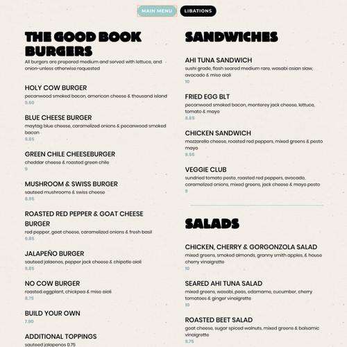 Holy Cow Burger menu in Albuquerque, New Mexico, USA