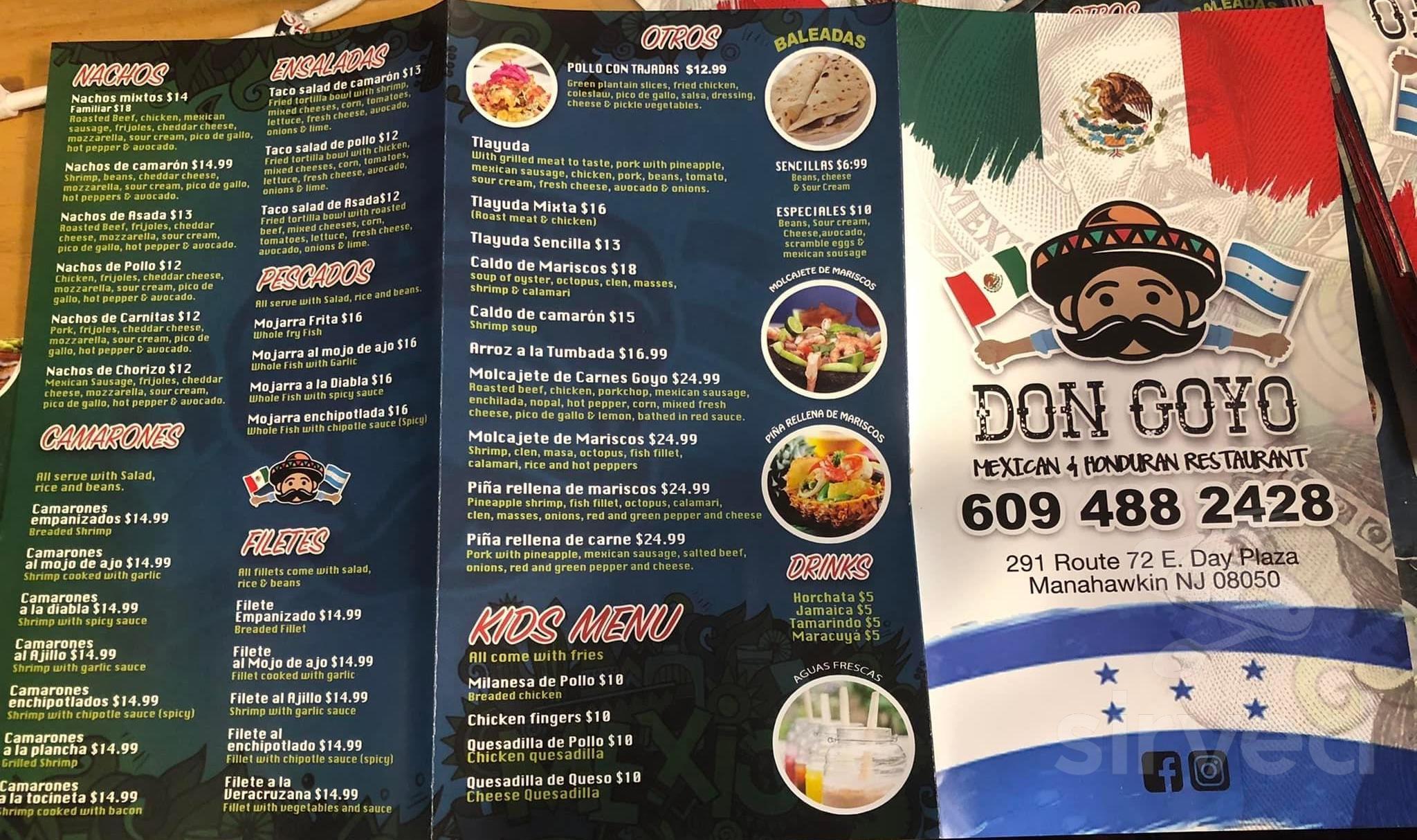 Don Goyo Mexican & Honduran Restaurant menu in Stafford Township, New ...