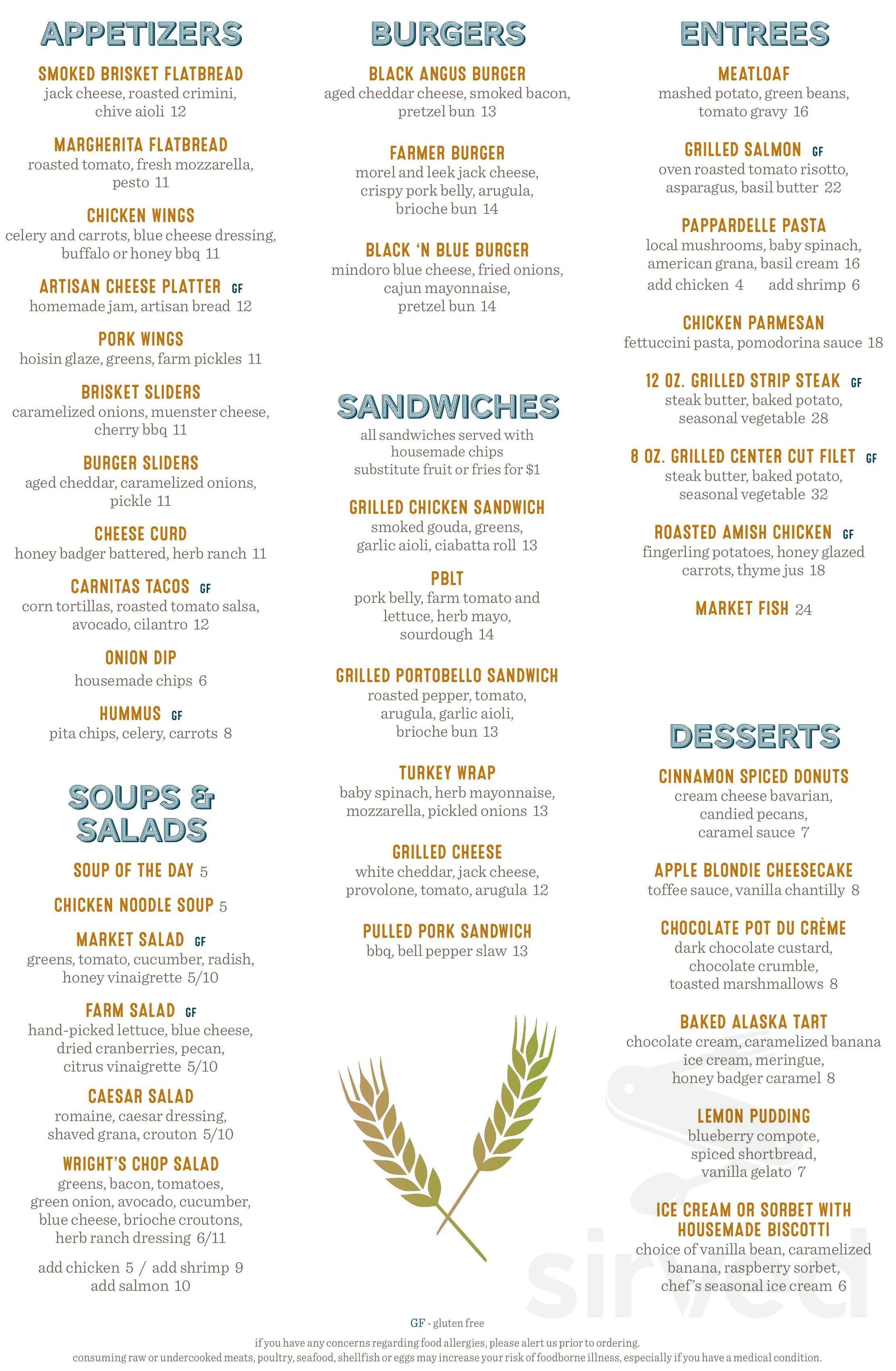 Wright's Brew & Bistro menu in Lincolnshire, Illinois, USA