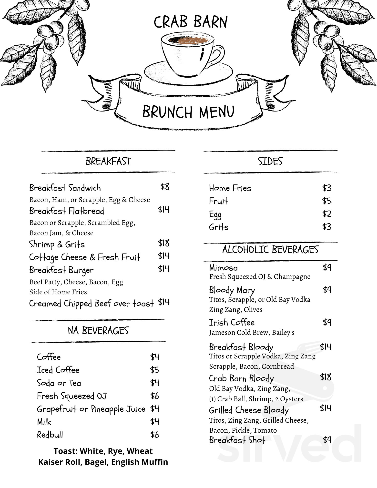 Crab Barn Restaurant and Lounge menu in Millsboro, Delaware, USA