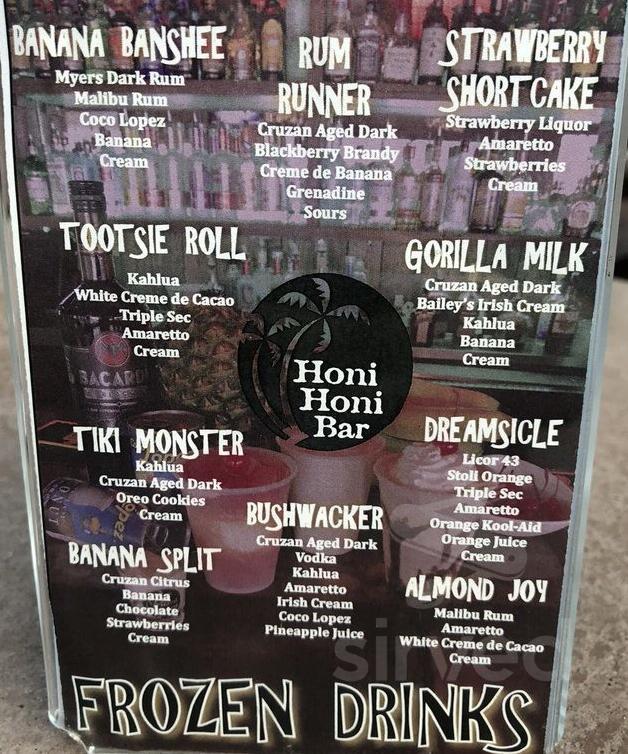Menu for Honi Honi Bar in Oakland, MD | Sirved