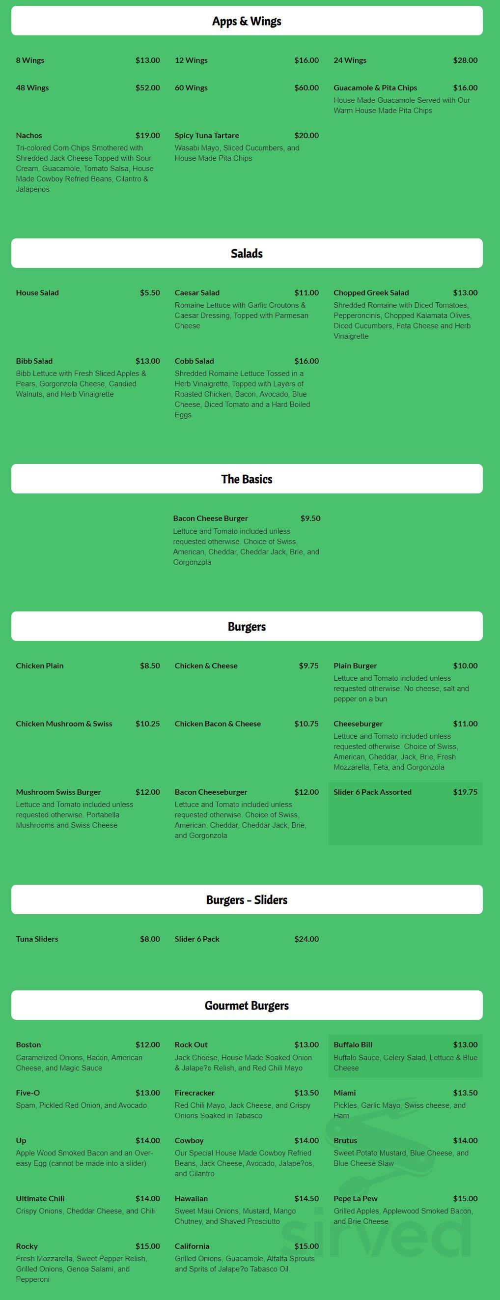 The Rabbit Hole menu in Old Saybrook, Connecticut, USA