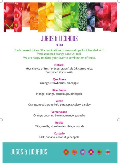 The Fruteria menu in San Antonio, Texas, USA