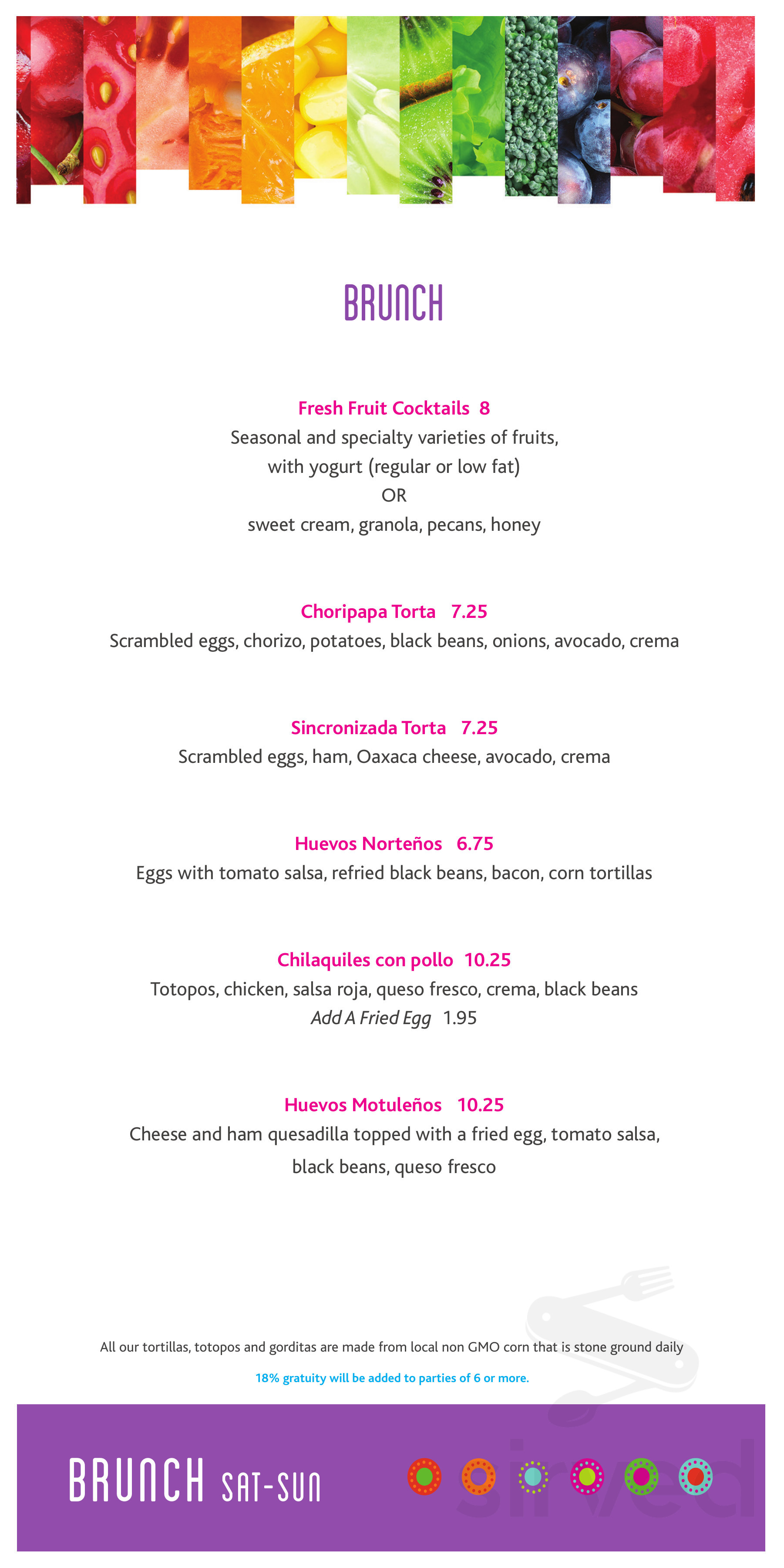 The Fruteria menu in San Antonio, Texas, USA