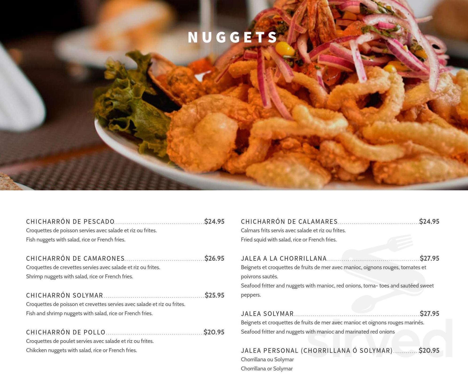 Sol y Mar Restaurant menu in Montréal, Quebec, Canada