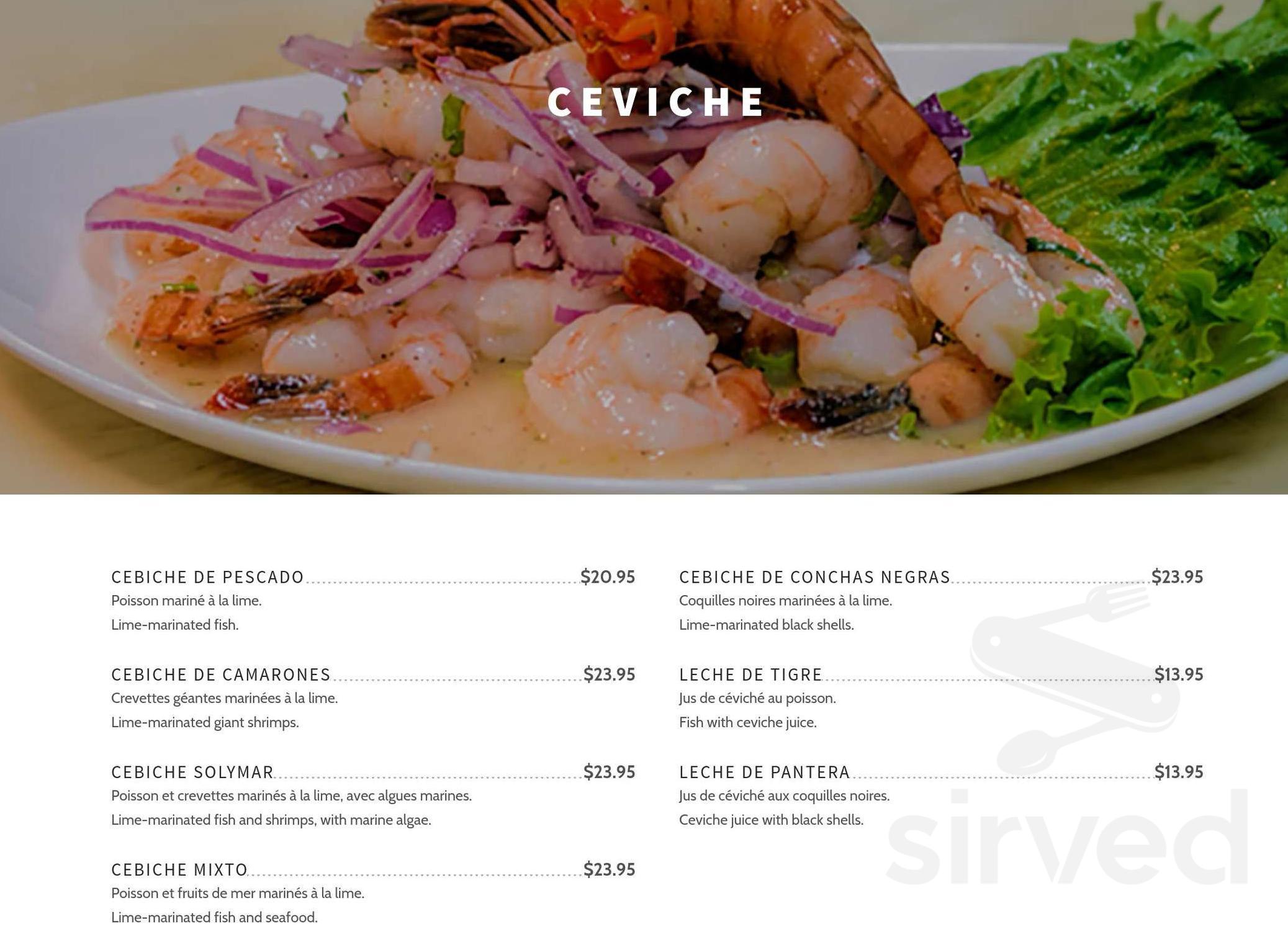 Sol y Mar Restaurant menu in Montréal, Quebec, Canada