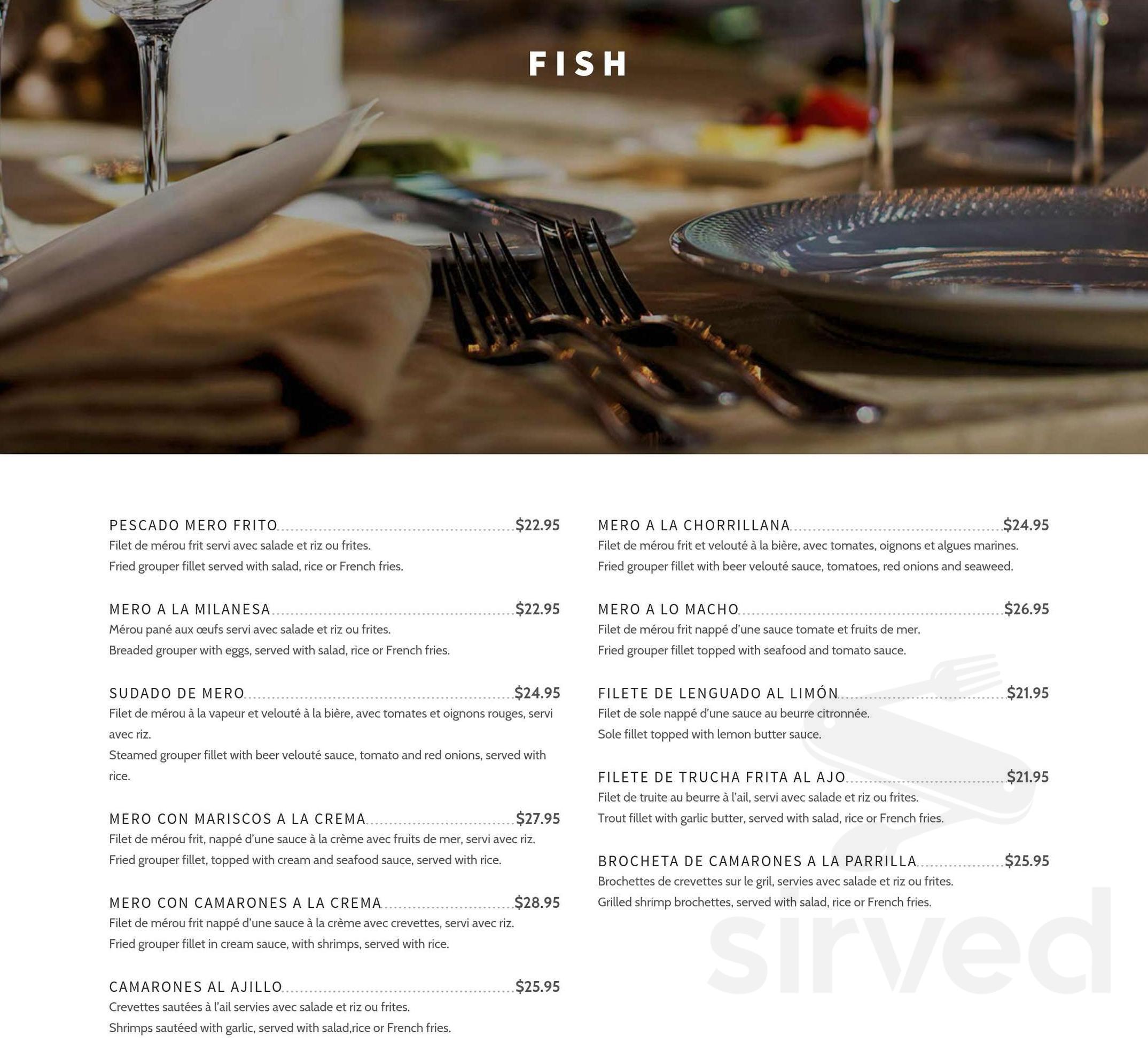 Sol y Mar Restaurant menu in Montréal, Quebec, Canada