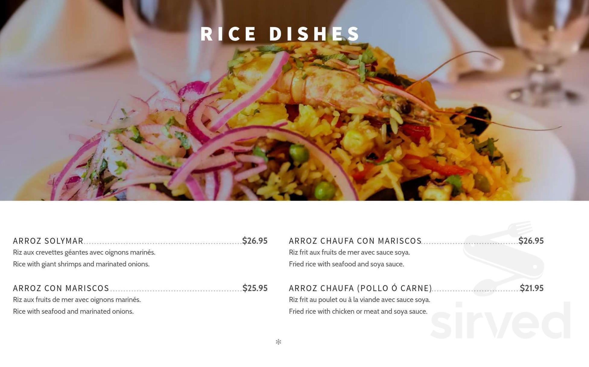 Sol y Mar Restaurant menu in Montréal, Quebec, Canada