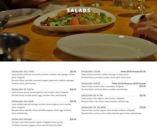 Sol y Mar Restaurant menu in Montréal, Quebec, Canada