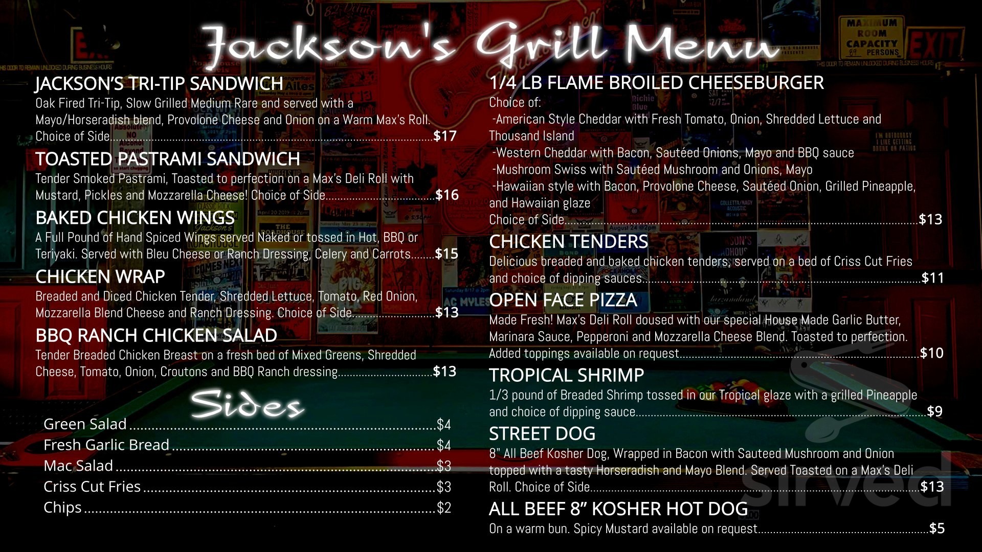 Menu for Jackson's Roadhouse in Clovis, CA | Sirved